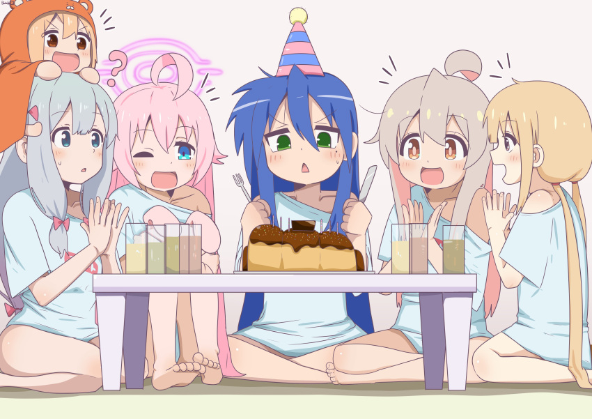 Safebooru - 6+girls :d ;d ? absurdres ahoge bambi2000line barefoot birthday birthday cake blonde ...