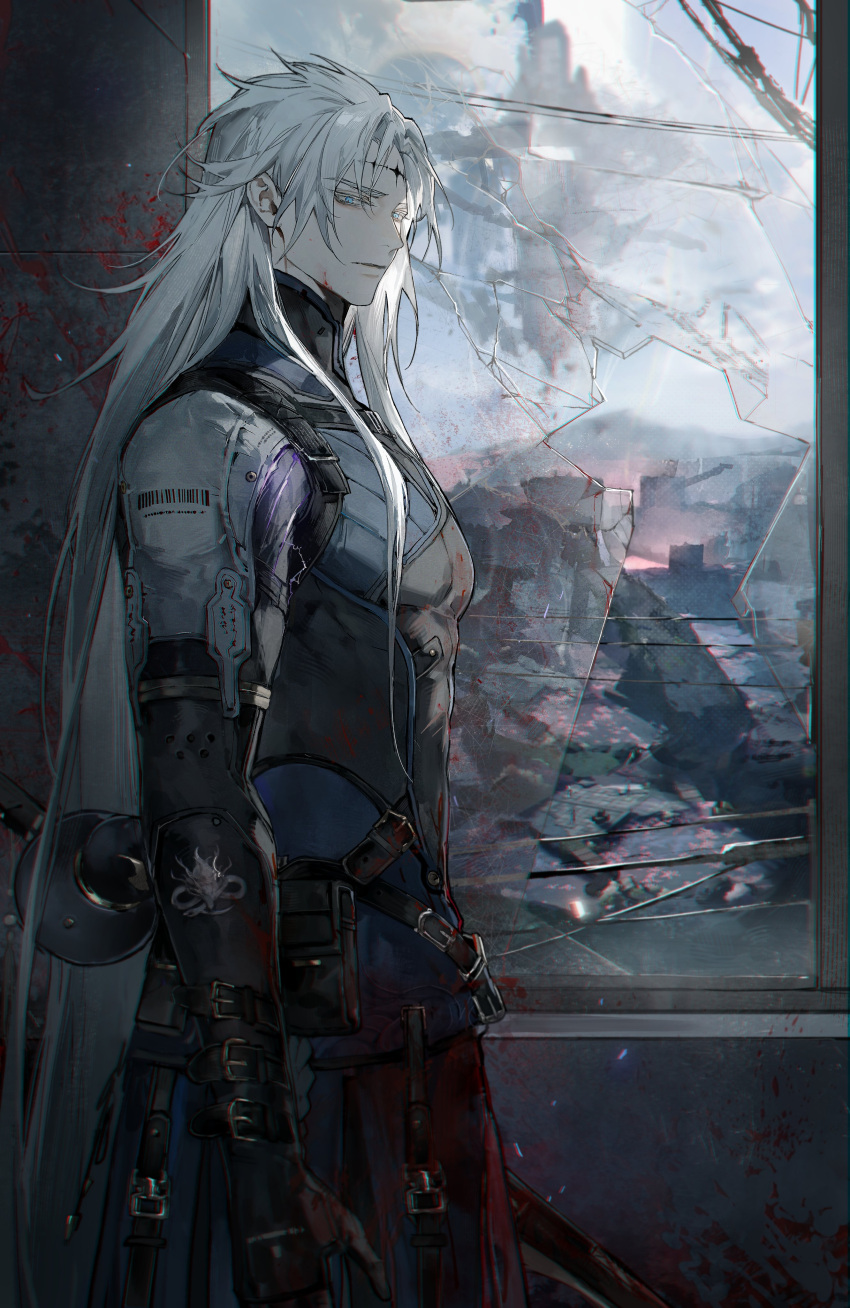 Safebooru - 1boy absurdres arm armor arm belt belt black gloves black shirt blood blood on ...