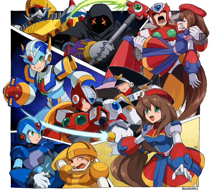 Safebooru - 1girl 5boys android arm cannon armor blue armor blue dress ...