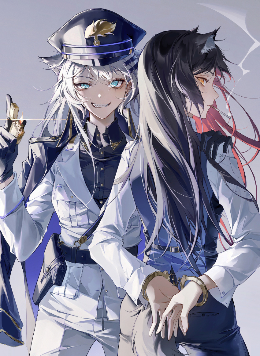 Safebooru - 2girls absurdres alternate costume animal ears arknights belt black hair black vest ...