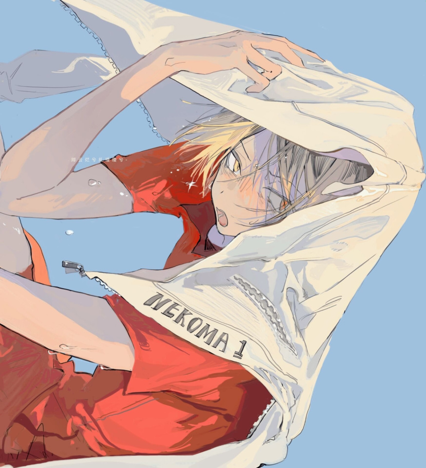 Safebooru - 1boy blonde hair blue background blush flying sweatdrops ...