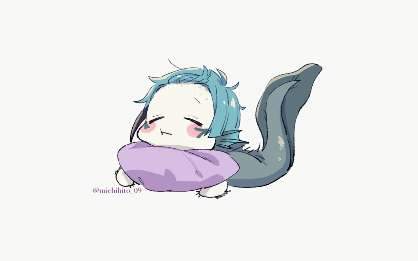 Safebooru - 1boy :t aged down blue hair closed eyes eel boy fins floyd ...