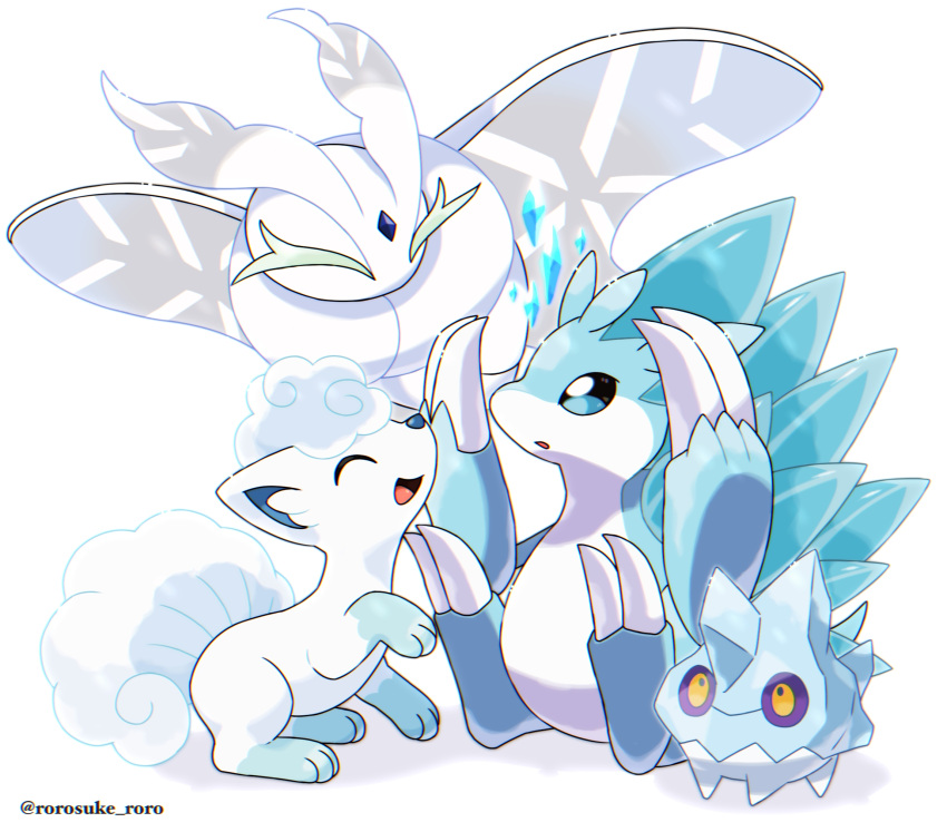 Safebooru - alolan sandslash alolan vulpix animal focus bergmite blue fur bug claws closed eyes ...