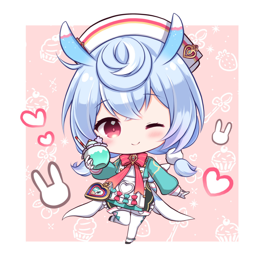 Safebooru - 1girl apron blue hair chibi chibi only comiket 103 cup full ...