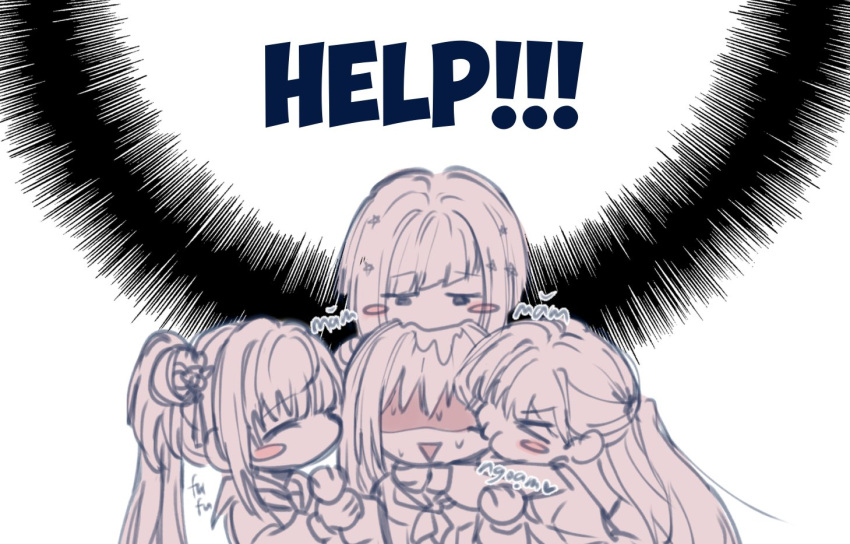 Safebooru - 4girls arm grab biting blush stickers cheek biting chibi ...