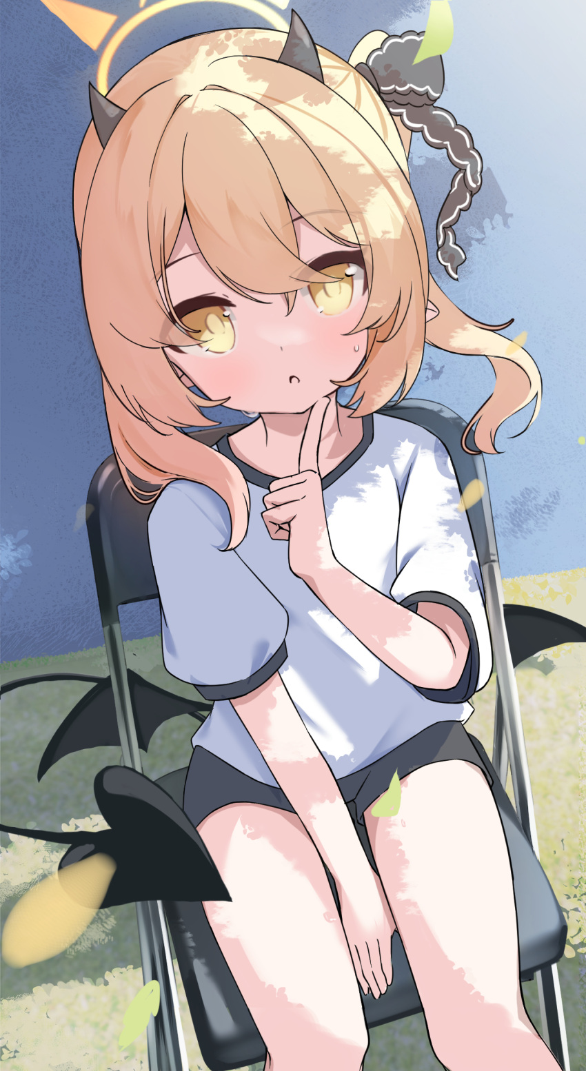 Safebooru - 1girl black horns black shorts black tail black wings blonde hair blue archive blush ...