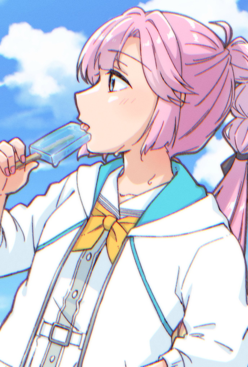 Safebooru - 1girl ahoge anyoji hime black ribbon blue eyes blue sky ...