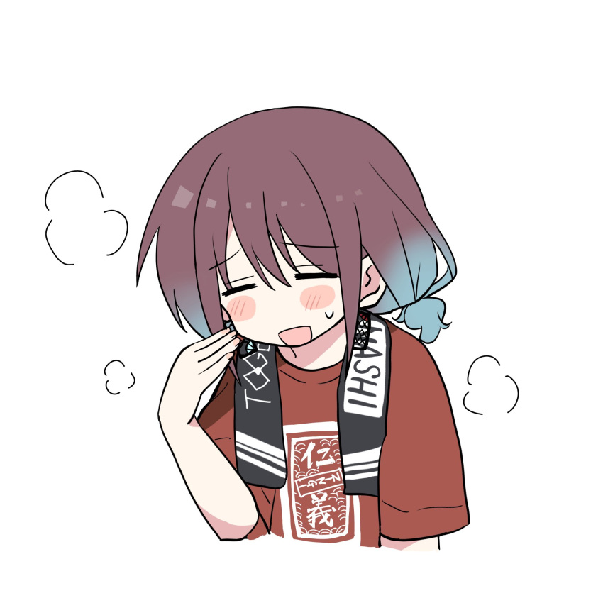 Safebooru - 1girl blue hair brown hair closed eyes fanning self girls ...