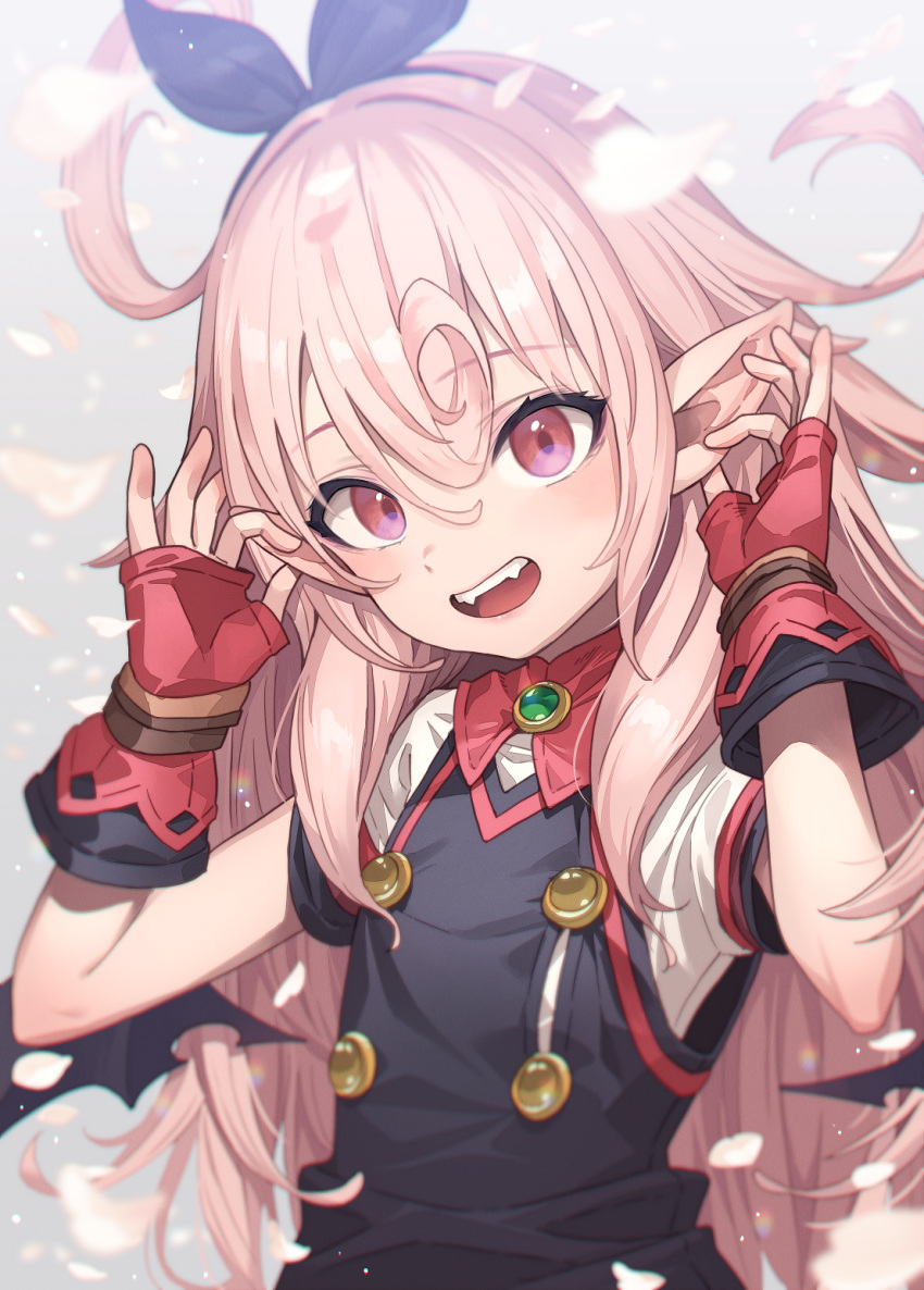 Safebooru - 1girl ear focus fangs fingerless gloves gloves hair between eyes hairband hand fan ...