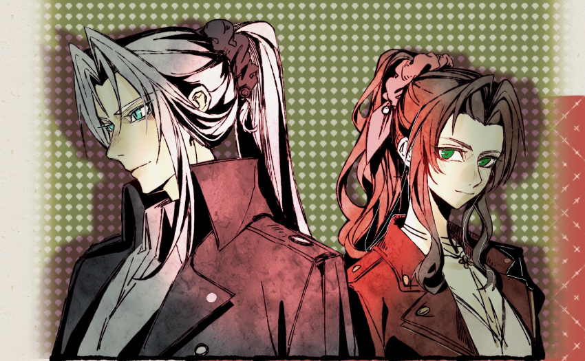 Safebooru - 1boy 1girl aerith gainsborough alternate costume aqua eyes black jacket black ...