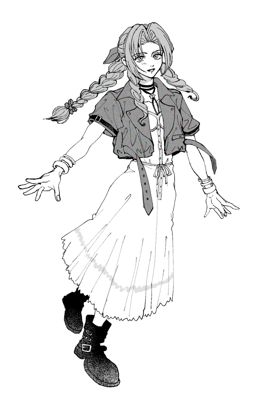 Safebooru - 1girl :d aerith gainsborough bangle black footwear boots bracelet braid braided ...