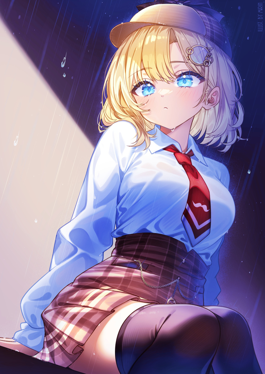 Safebooru - 1girl absurdres blonde hair blue eyes by mirin deerstalker hat highres hololive ...