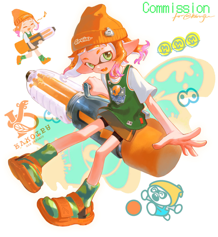 Safebooru - 1girl :d absurdres ankle socks ballpoint splatling (splatoon) beanie black shorts ...