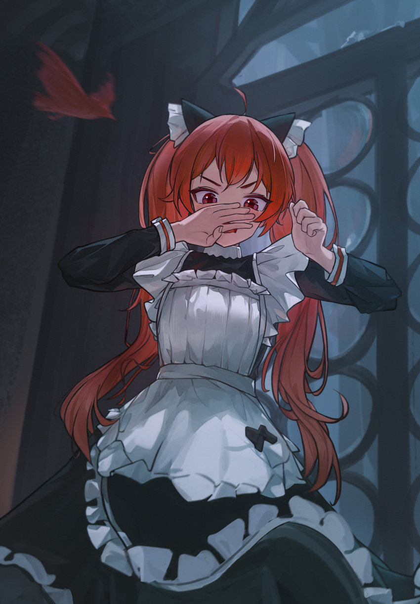 Safebooru - 1girl absurdres ahoge apron black dress blush breasts covering face dress eris ...