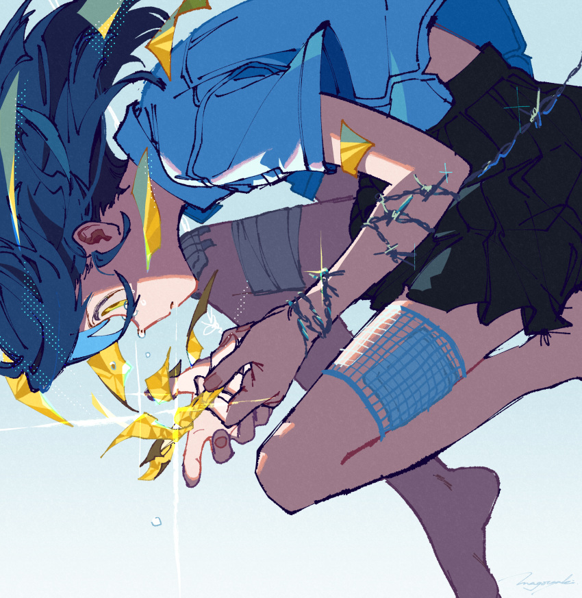 Safebooru - 1girl absurdres bandaged leg bandages barefoot black skirt collared shirt commentary ...