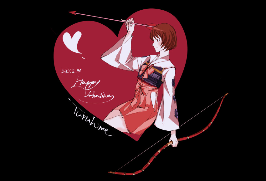 Safebooru - 1girl absurdres arrow (projectile) black background bow (weapon) brown eyes brown ...