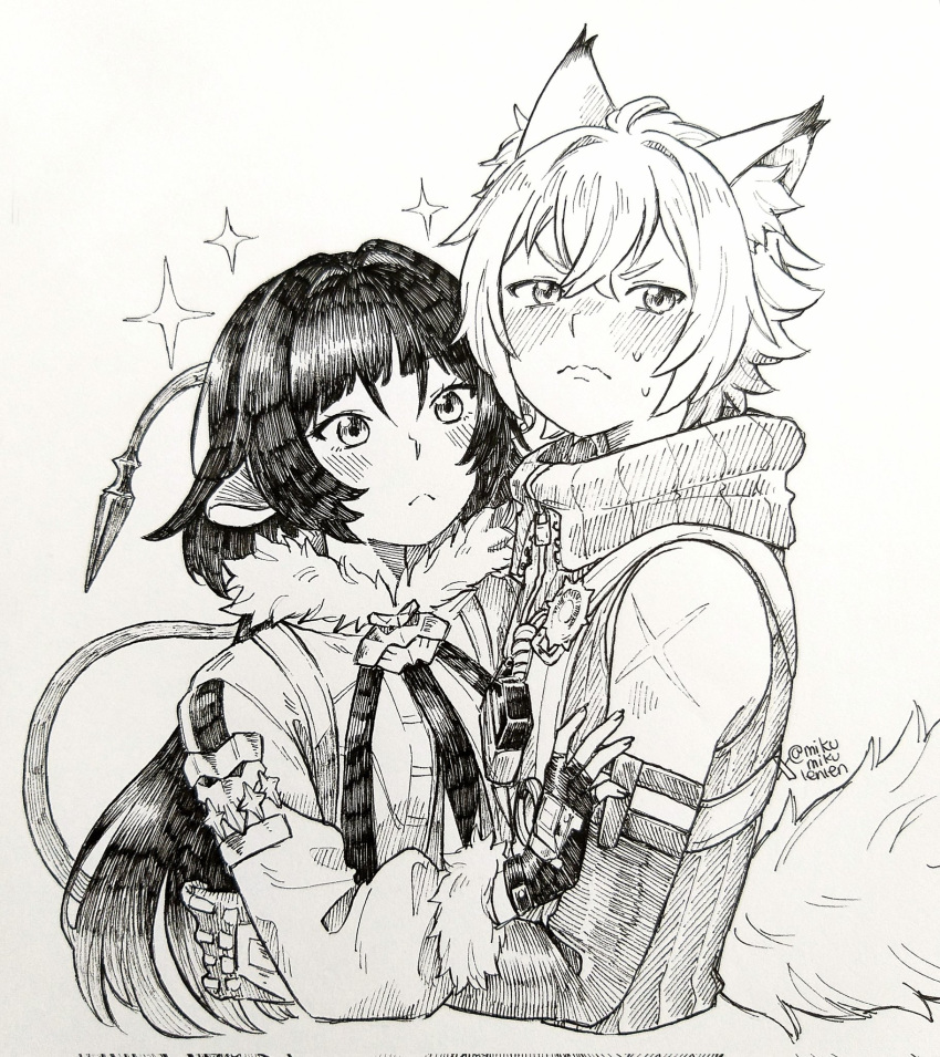 Safebooru - 1boy 1girl animal ear fluff animal ears ariamikukanzaki blush cat boy cat ears cat ...