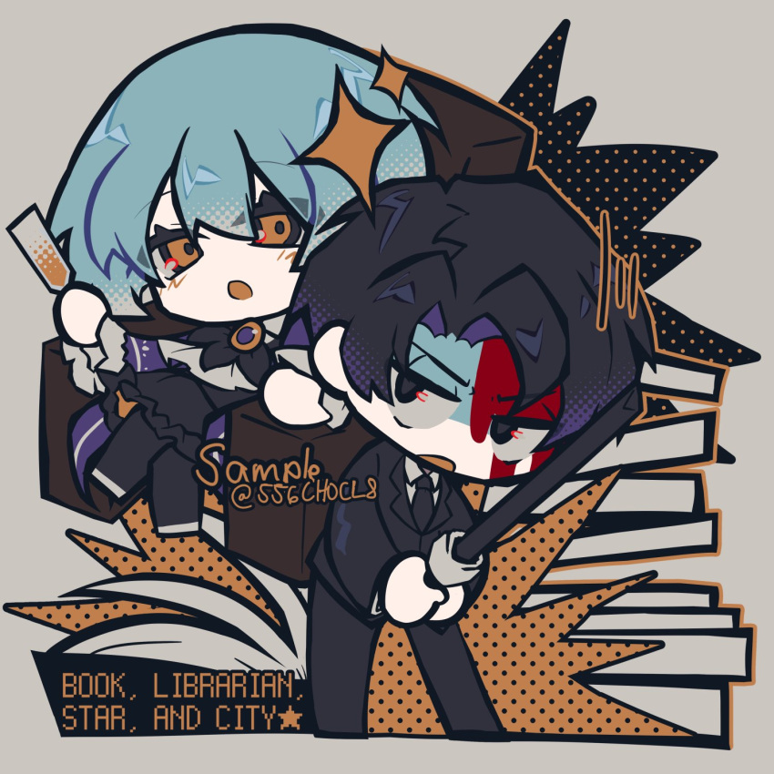 Safebooru - 1boy 1girl angela (project moon) ascot black eyes black hair black skirt bleeding ...