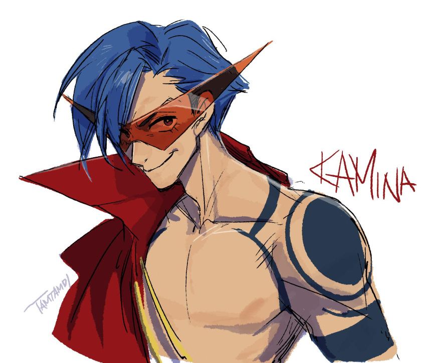 Safebooru - 1boy blue hair cape character name closed mouth collarbone eyelashes highres kamina ...