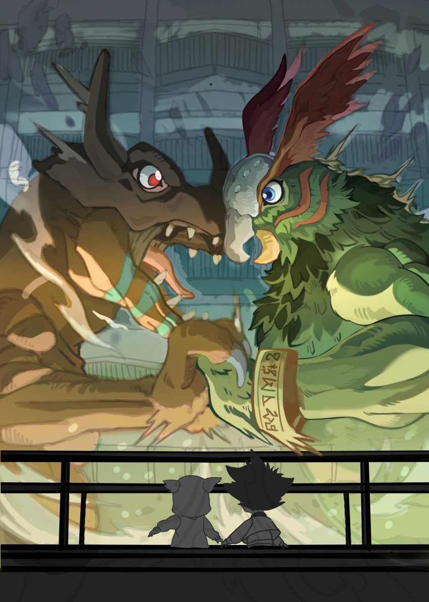 Safebooru - 1boy 1girl absurdres battle beak bird blue eyes brown hair ...