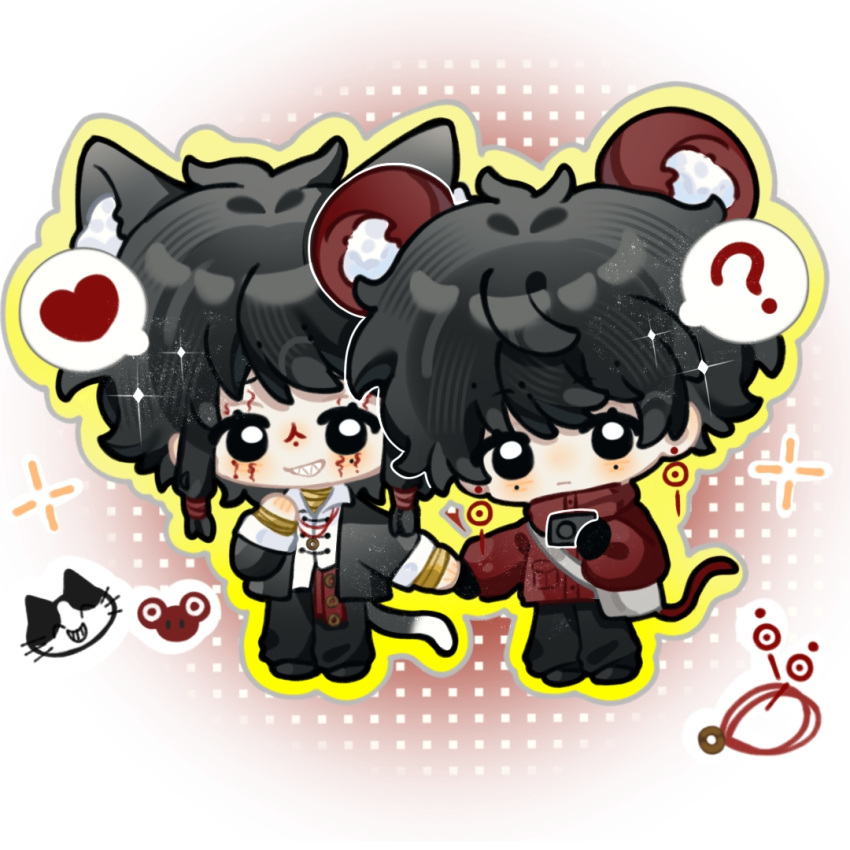 Safebooru - 2boys ? animal ear fluff animal ears animalization black eyes black footwear black ...