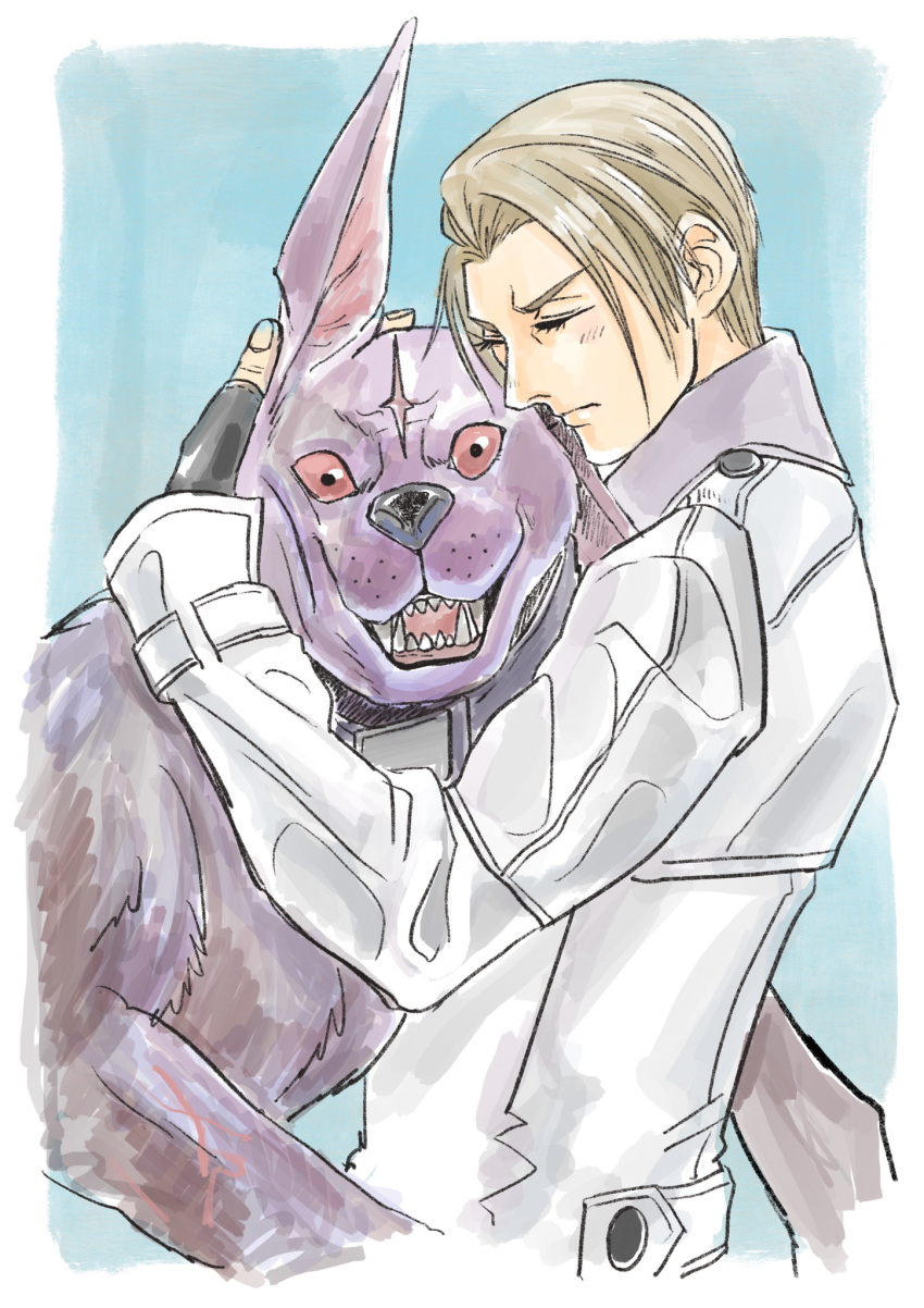 Safebooru - 1boy :o black gloves blonde hair closed eyes coat dark ...