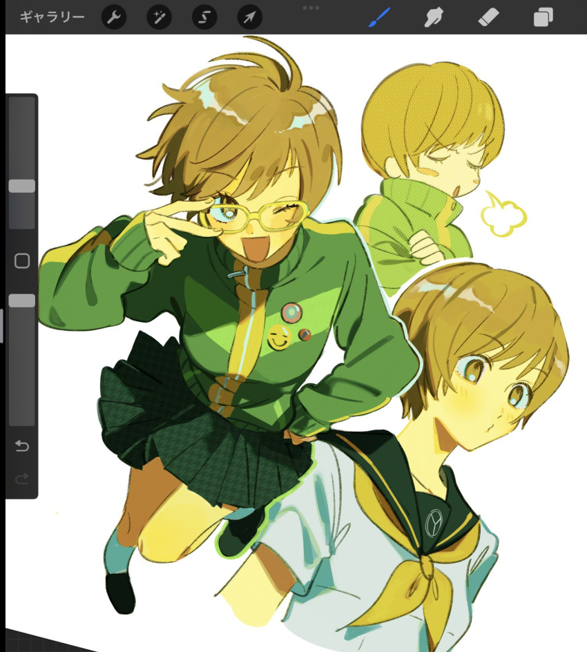 Safebooru - 1girl 4 yvj badge brown eyes brown hair button badge ...