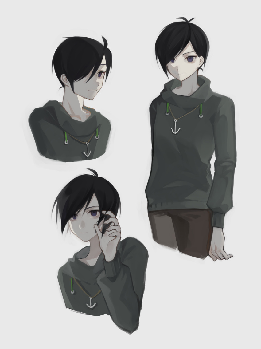 Safebooru - 1boy aiba ibuki anchor necklace black hair brown pants ...