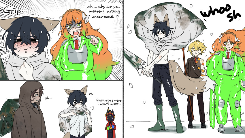 Safebooru - 1girl 1other 3boys absurdres akantai black eyes black hair ...