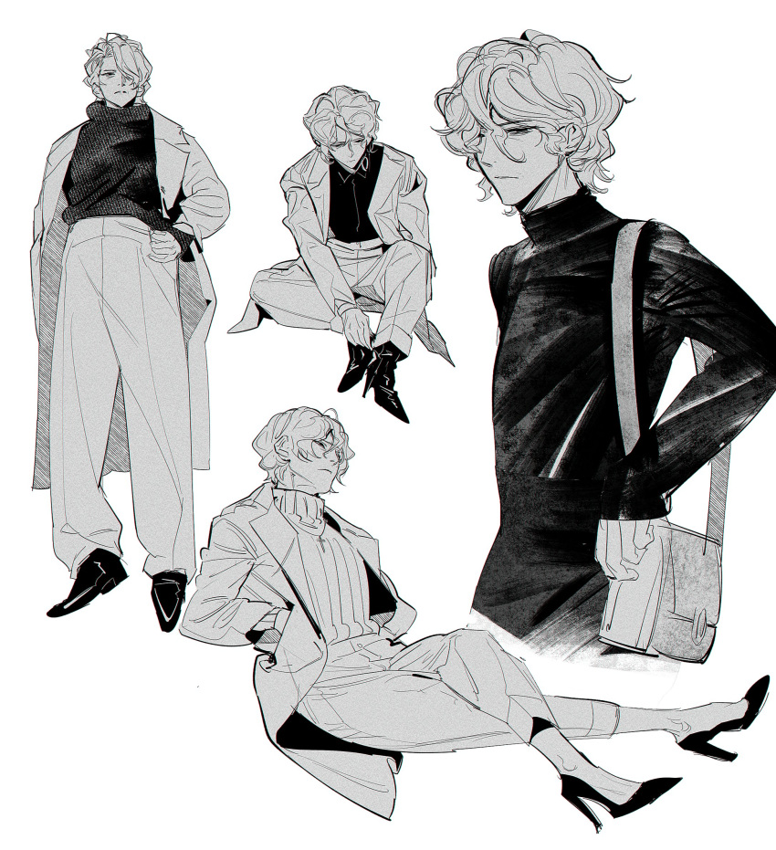 Safebooru - 1boy alternate costume alternate hairstyle bag chromatic aberration closed mouth ...