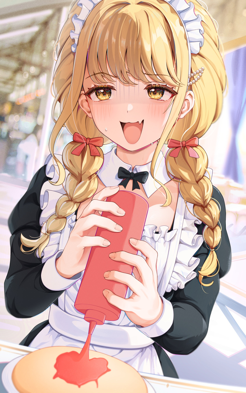 Safebooru - 1girl absurdres alternate costume apron black bow black bowtie black dress blonde ...