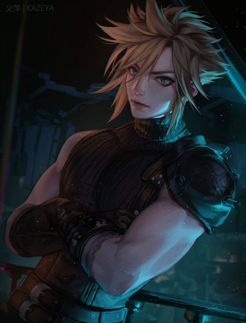 Safebooru - 1boy absurdres armor black gloves blonde hair blue eyes closed mouth cloud strife ...