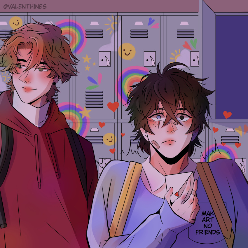 Safebooru 2boys Absurdres Backpack Bag Blush Border Colorful Freckles 8021