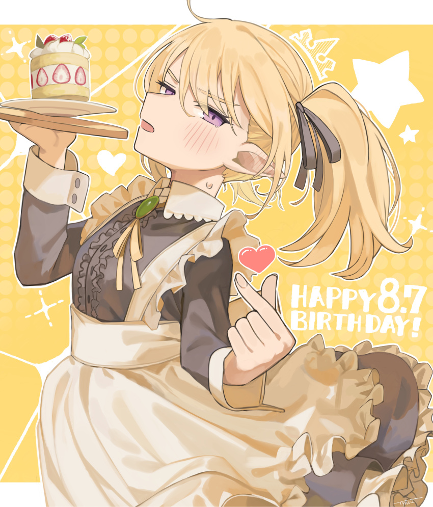 Safebooru - 1girl absurdres apron blonde hair blush cake center frills ...