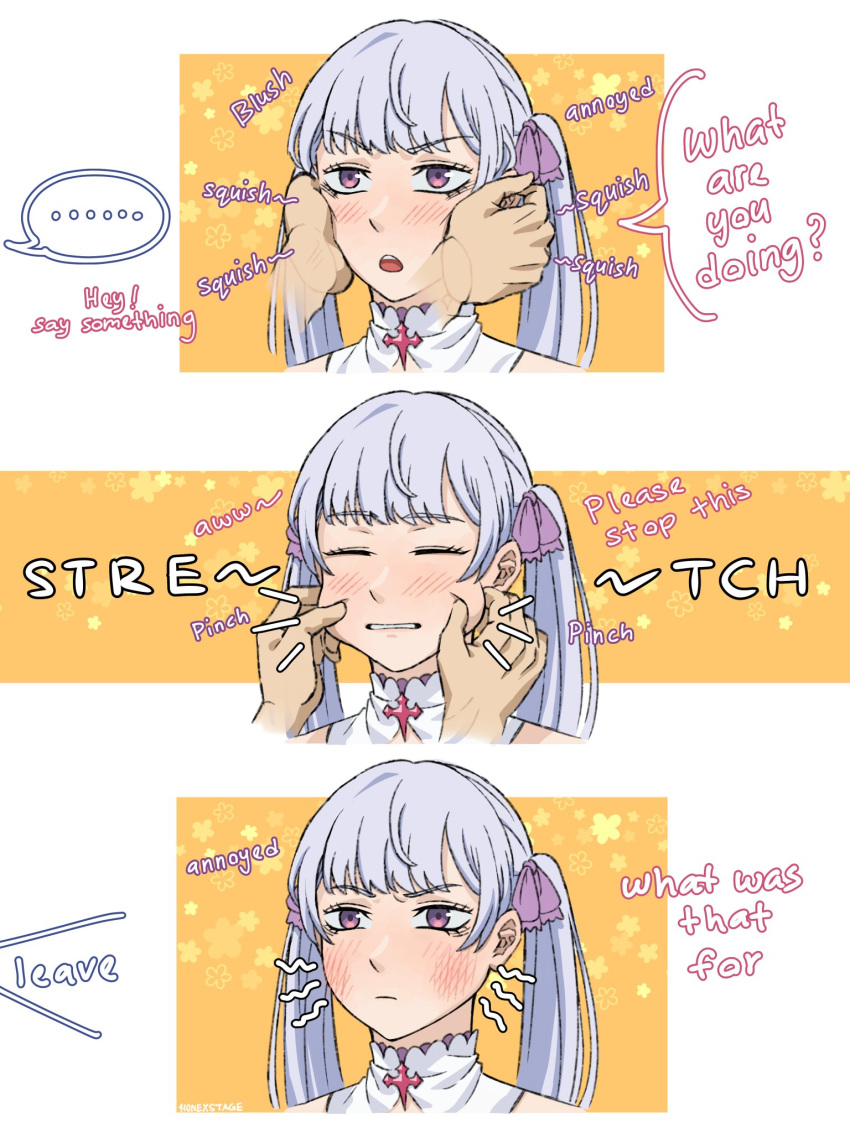 Safebooru - ... 1girl 1other black clover cheek pinching cheek pull ...