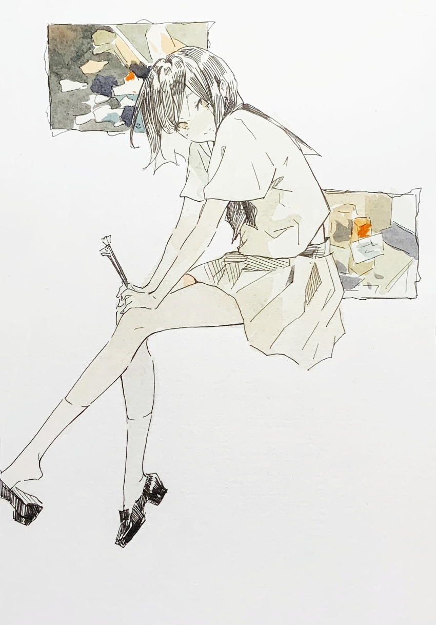 Safebooru - 1girl ankle socks chinese commentary closed mouth collared ...