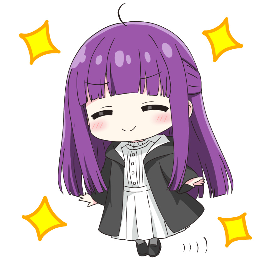 Safebooru - 1girl blunt bangs blunt ends chibi cloak closed eyes dress ...