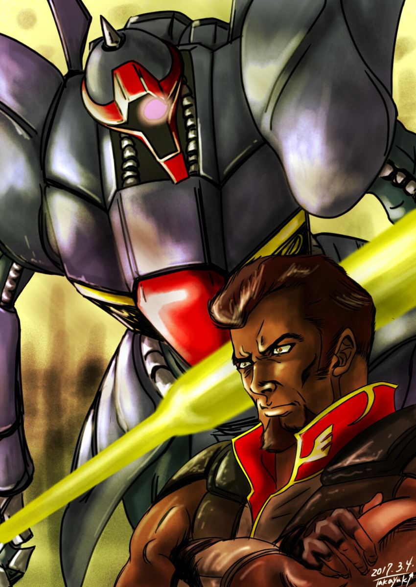 Safebooru - 1boy beam axe beard commentary request crossed arms dark ...