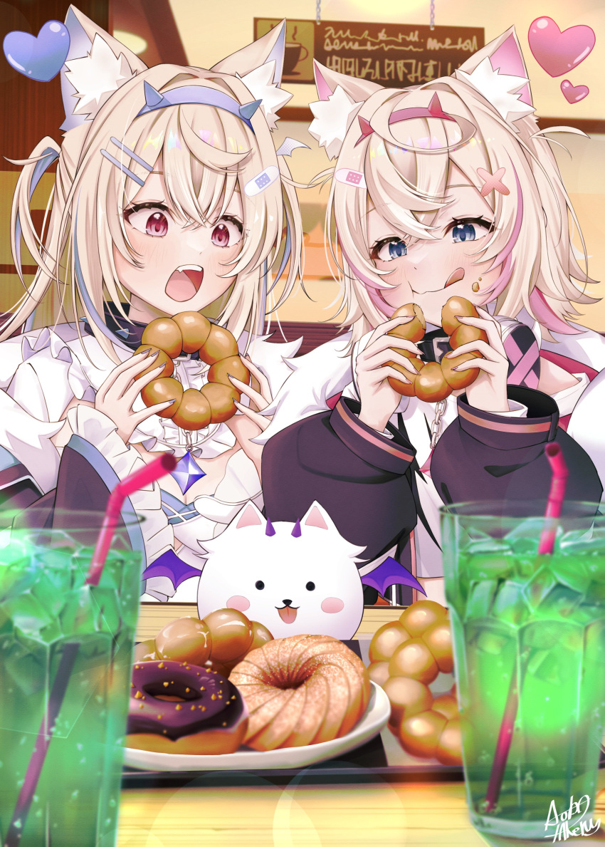 Safebooru - 2girls :q absurdres animal collar animal ear fluff animal ears aoba takeru bandaid ...