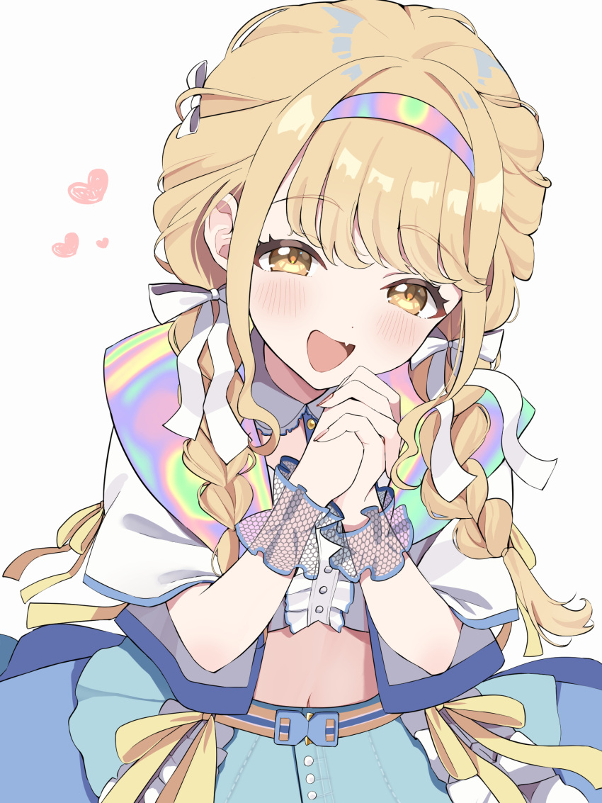 Safebooru - 1girl :d absurdres blonde hair blue skirt blush bow braid center frills commentary ...