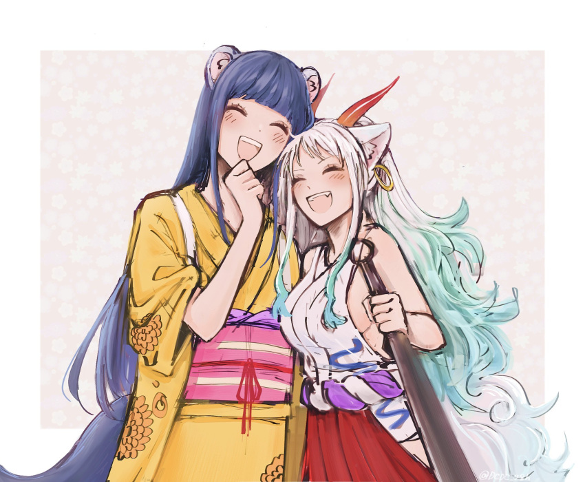 Safebooru - 1boy 1girl ^ ^ animal ears aqua hair blue hair blunt bangs ...