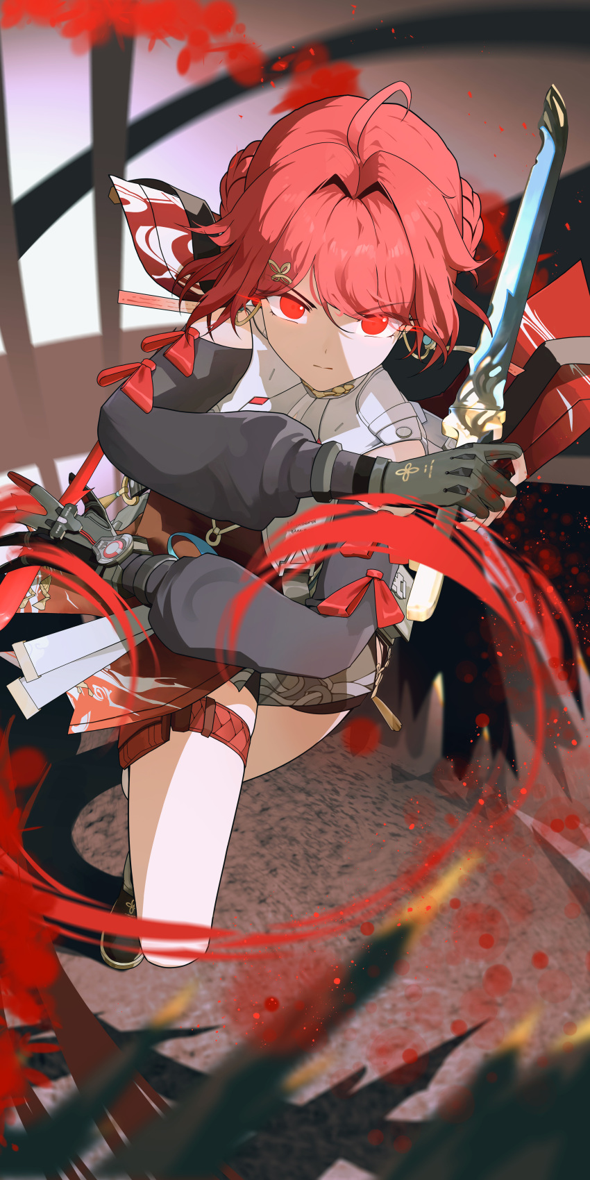 Safebooru - 1girl absurdres ahoge black gloves black shirt black shorts closed mouth clothing ...