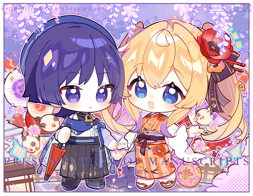 Safebooru - 1boy 1girl 6753951969 absurdres bird blonde hair blue eyes chibi chinese commentary ...