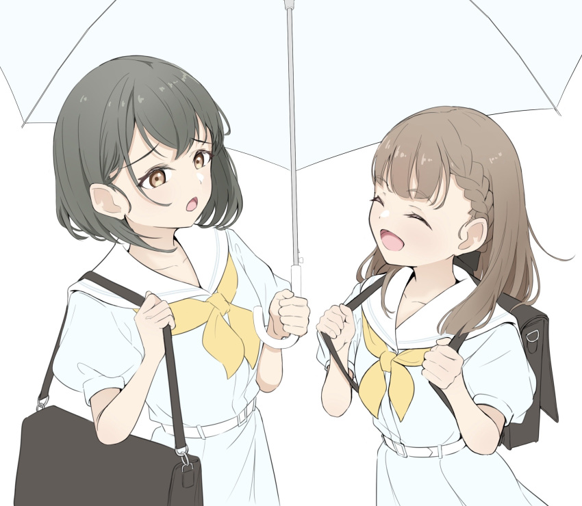 Safebooru - 2girls :o ^ ^ absurdres black hair braid brown eyes brown ...