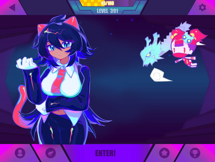 Safebooru - 1girl animal ears arm under breasts ascot black hair cat ...