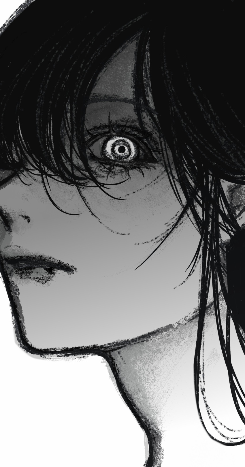 Safebooru - 1girl @ @ absurdres closed mouth greyscale highres looking ...