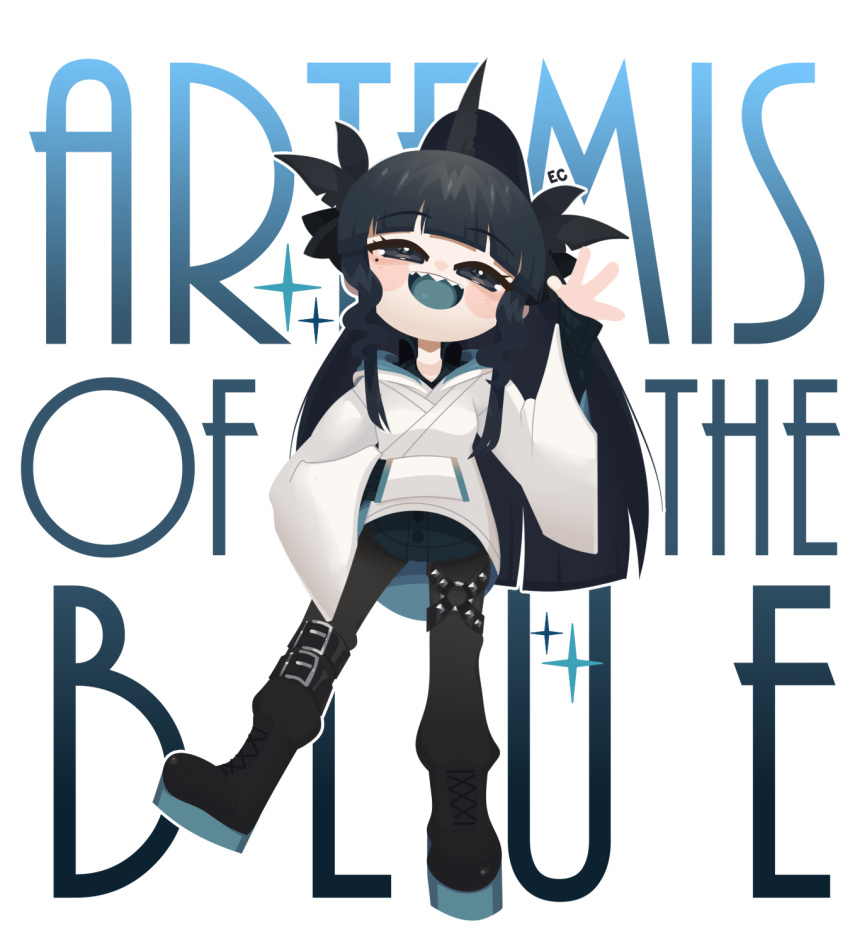 Safebooru - 1girl artemis of the blue atelier live black footwear black pants black ribbon blue ...