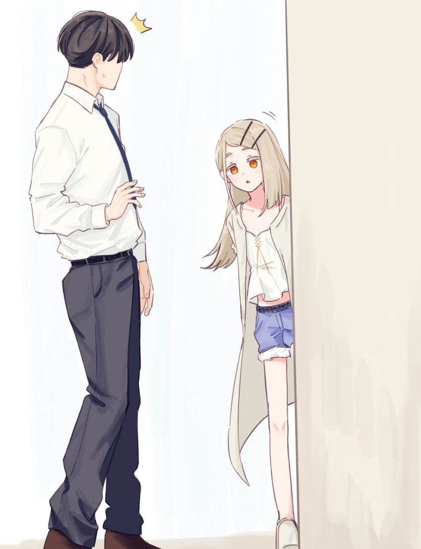 Safebooru - 1boy 1girl absurdres black hair blush camisole collared shirt commentary request ...