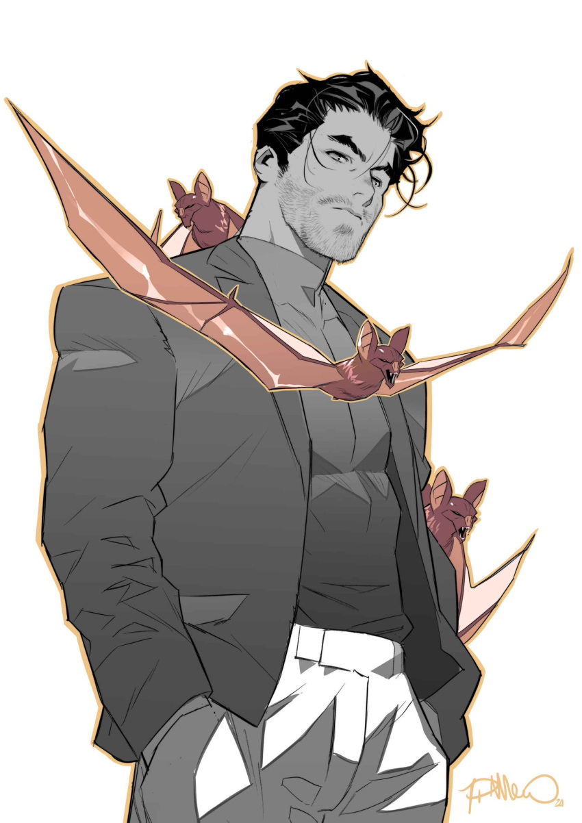 Safebooru - aura bat (animal) batman (series) beard stubble black hair ...