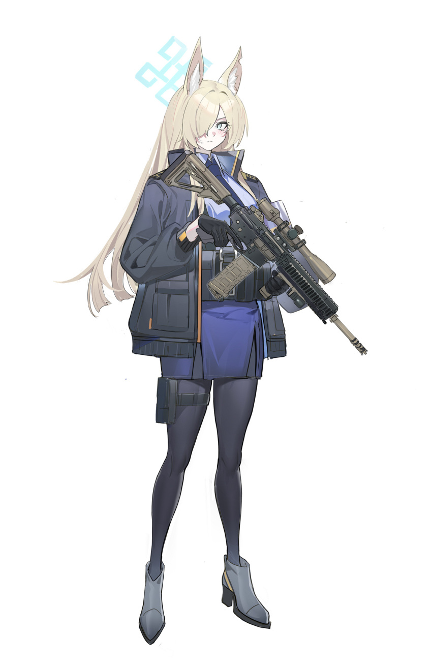 Safebooru - 1girl animal ear fluff animal ears black jacket black necktie black pantyhose blonde ...